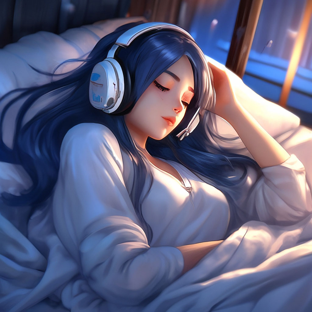 Dark Blue Haired Anime Girl With Headphones