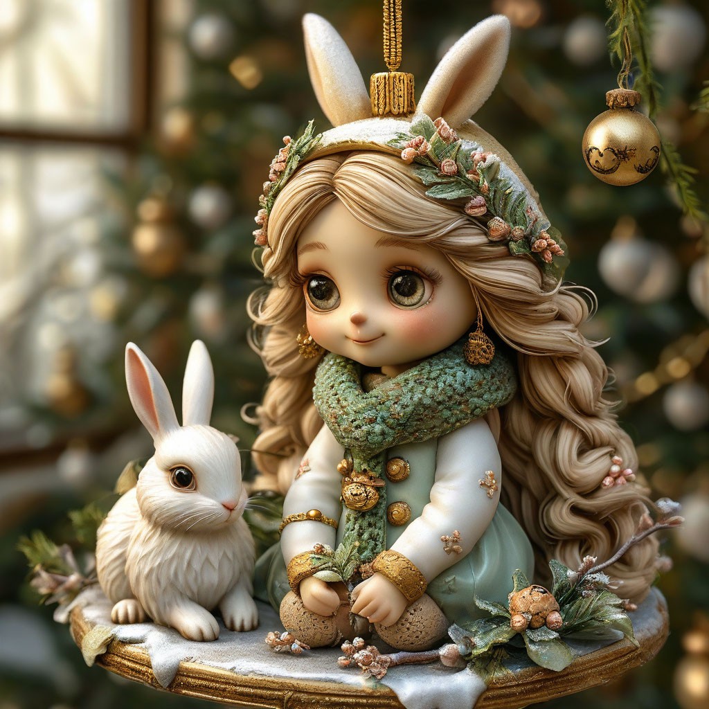 "Macro photo of a bunny sitting with a bird on a branch spring thaw ...