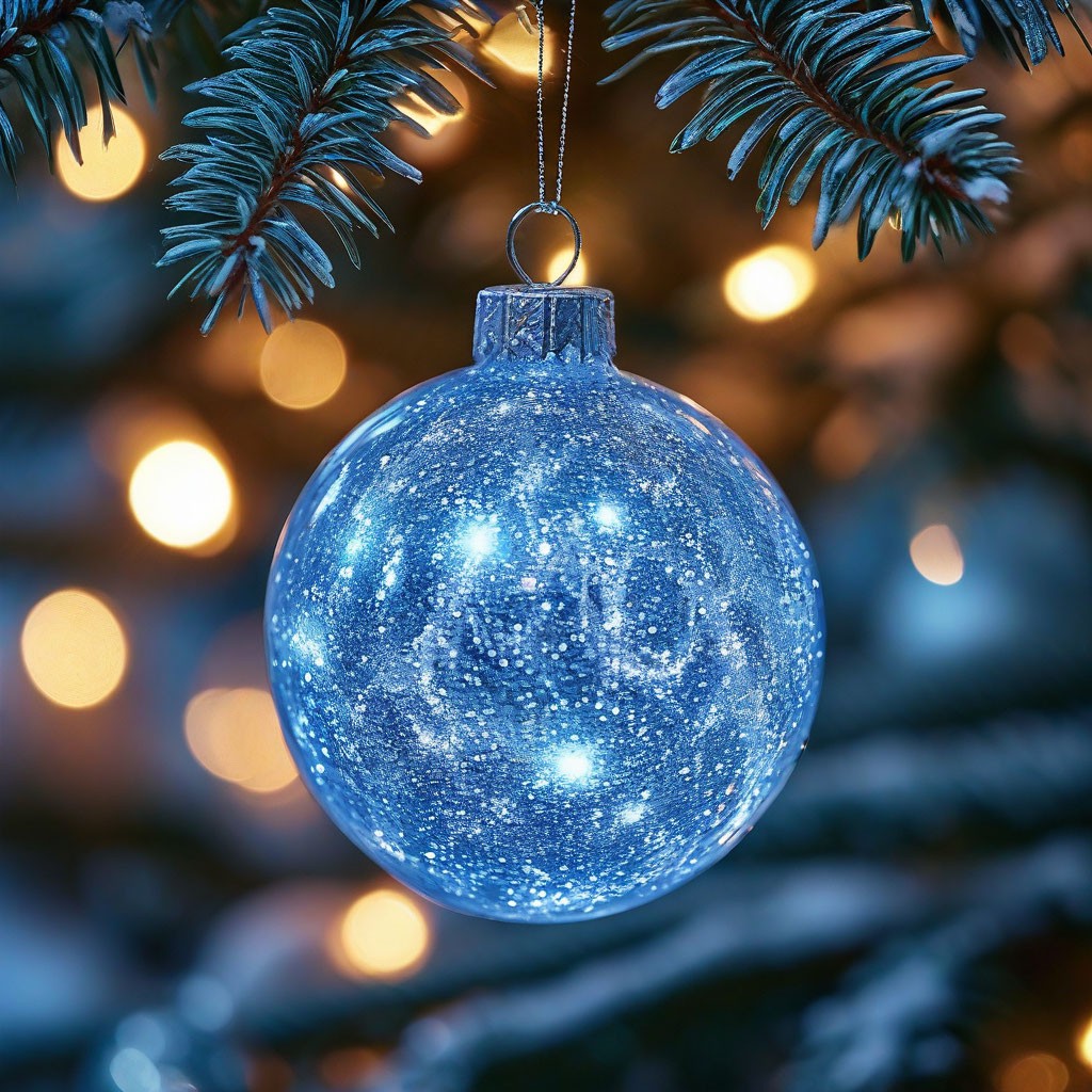 " Blue - blue neon Christmas tree glass transparent sparkling balls ...