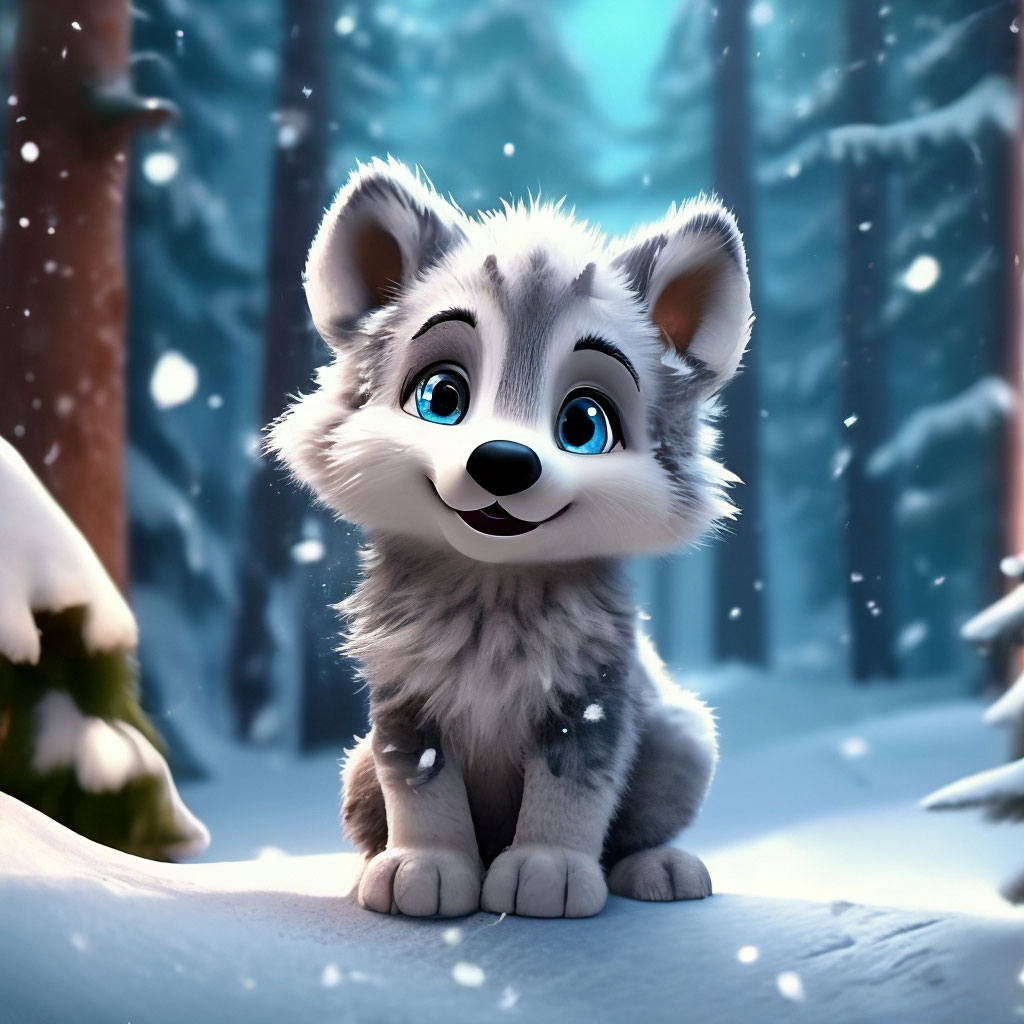 Cute Cartoon Baby Wolf