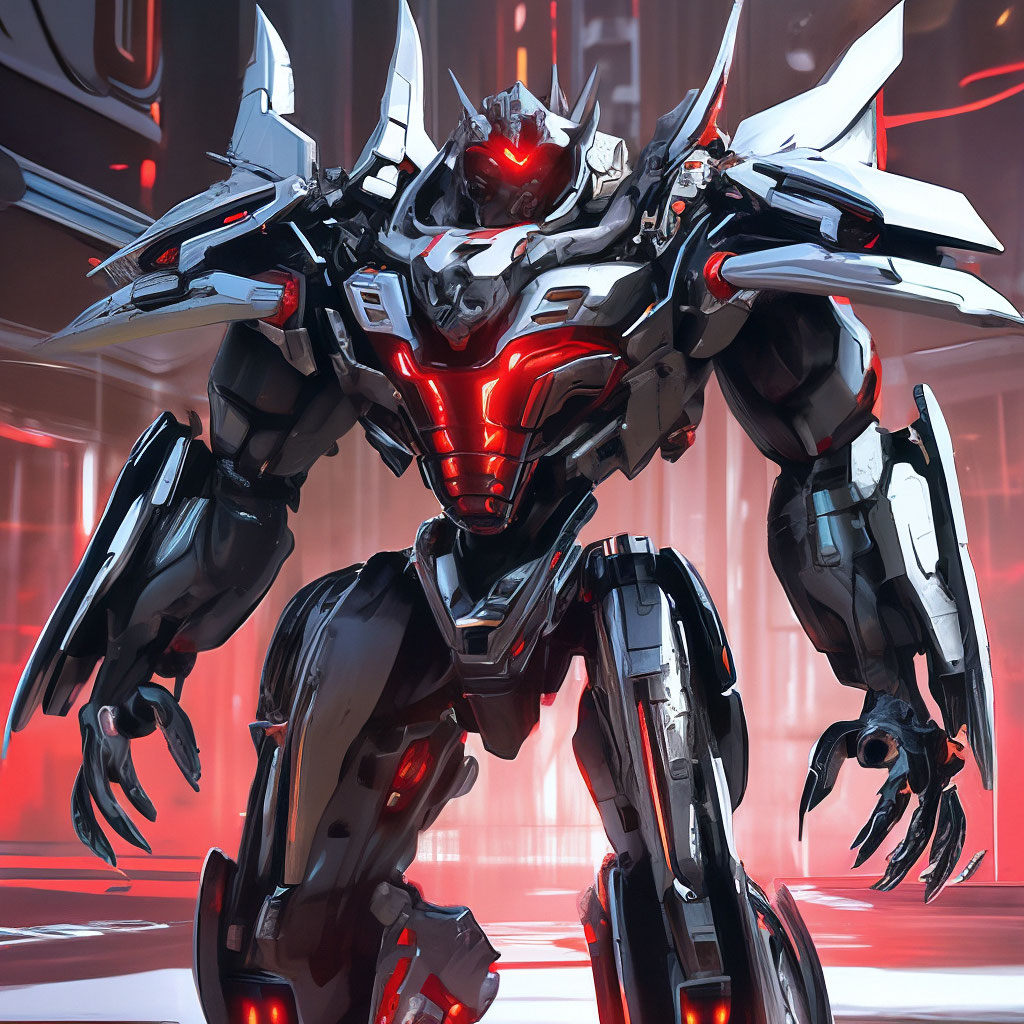 "Heavily armored, futuristic, bionic, combat robot, transformer ...