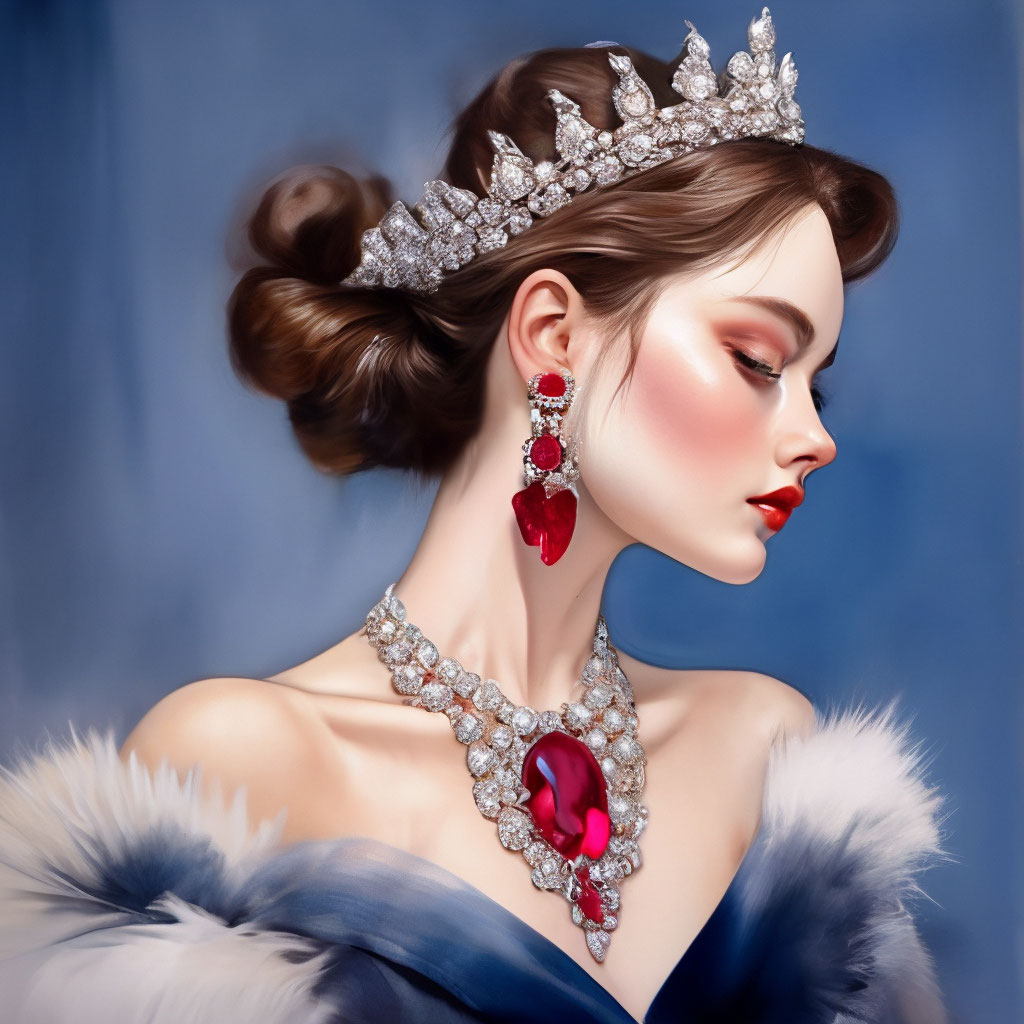 "Fashion-illustration of a girl with brown hair, in a diamond tiara ...