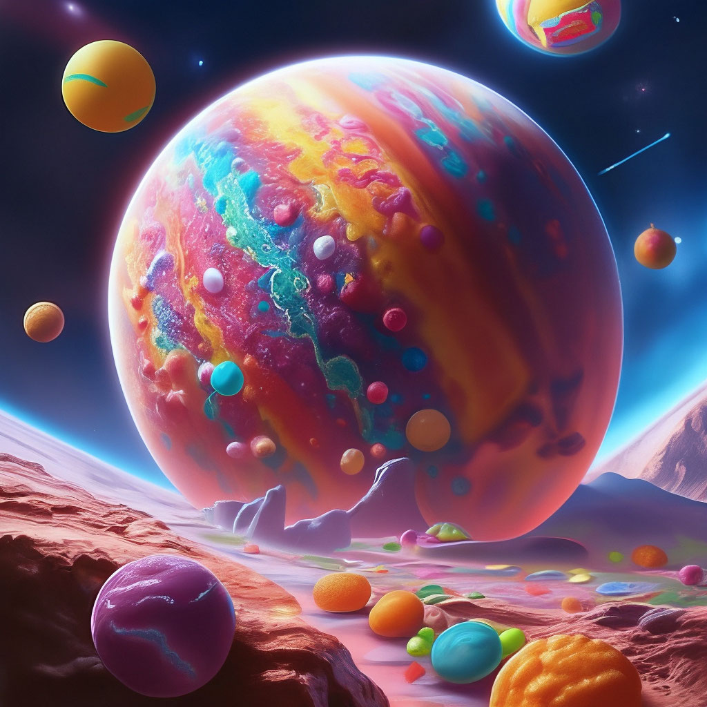 "The planet of sweets in space detail is realistic" — image created in ...