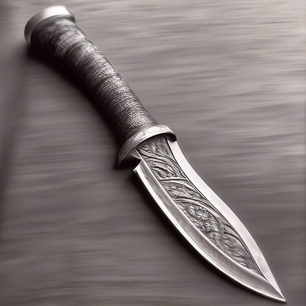 "A long curved metal blade attached to a wooden handle" — image created ...