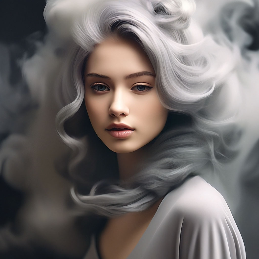 "Beautiful girl with ash-colored hair made of smoke, high resolution, # ...