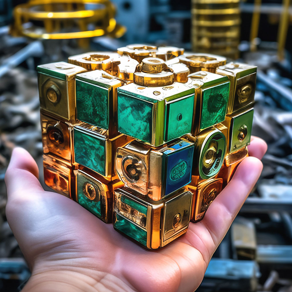 "An artifact in the palm of your hand, a metal cube, gears, intricate ...