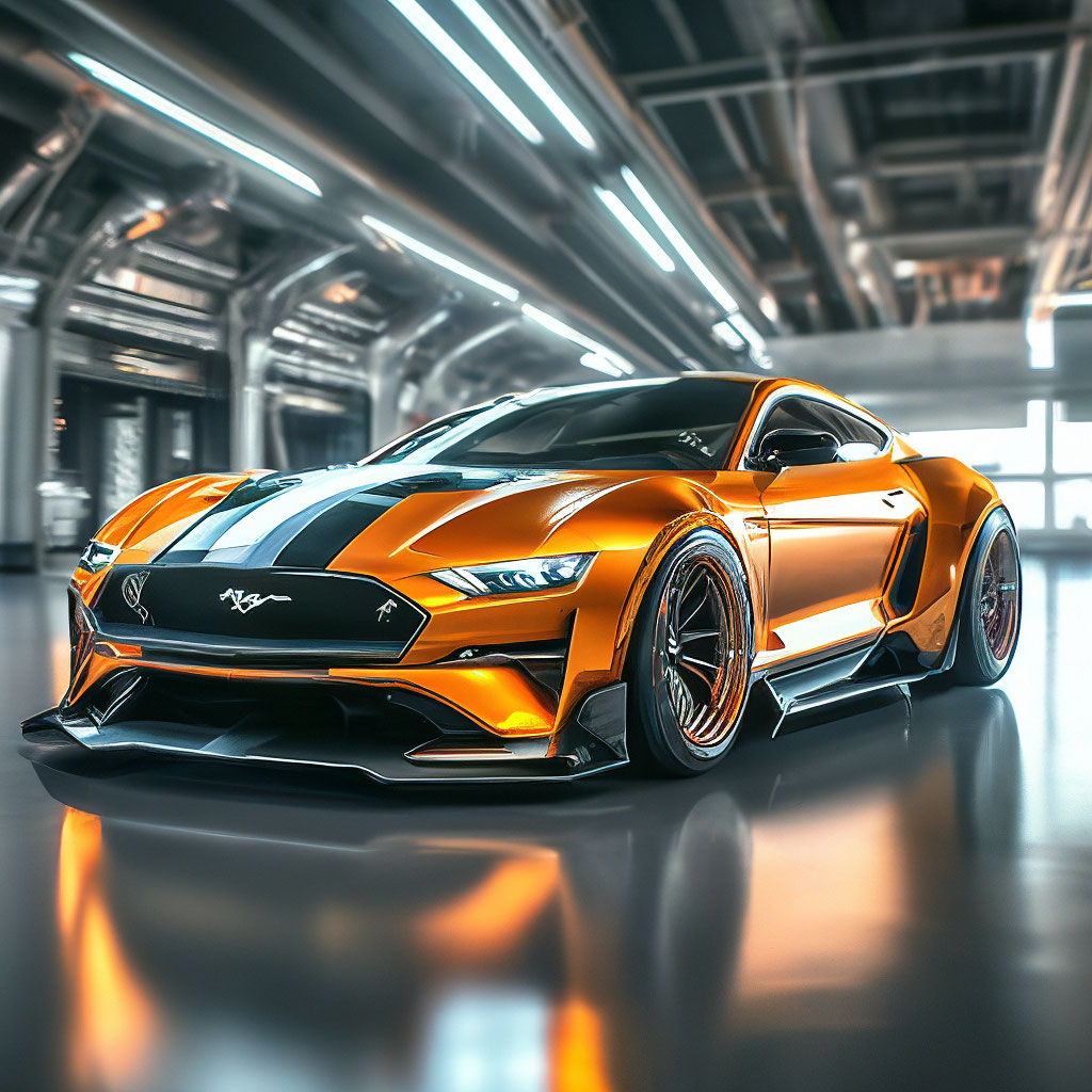 "Futuristic mustang car, ford mustang of the future,orange and black ...