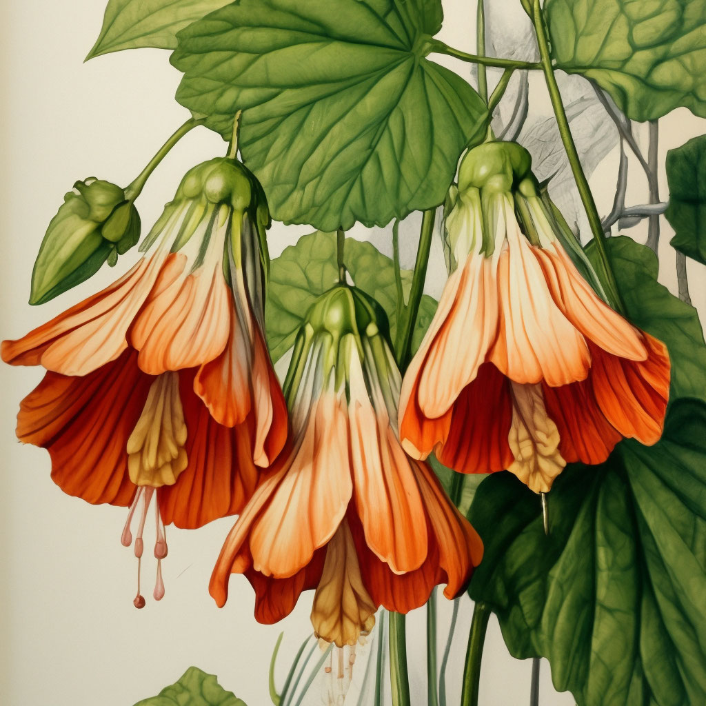 "Abutilon, color drawing in the style of botanical atlas, white paper ...