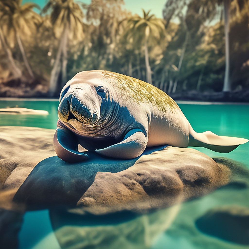 "Manatee resting on a rock, beautiful, realistic, professional photo ...