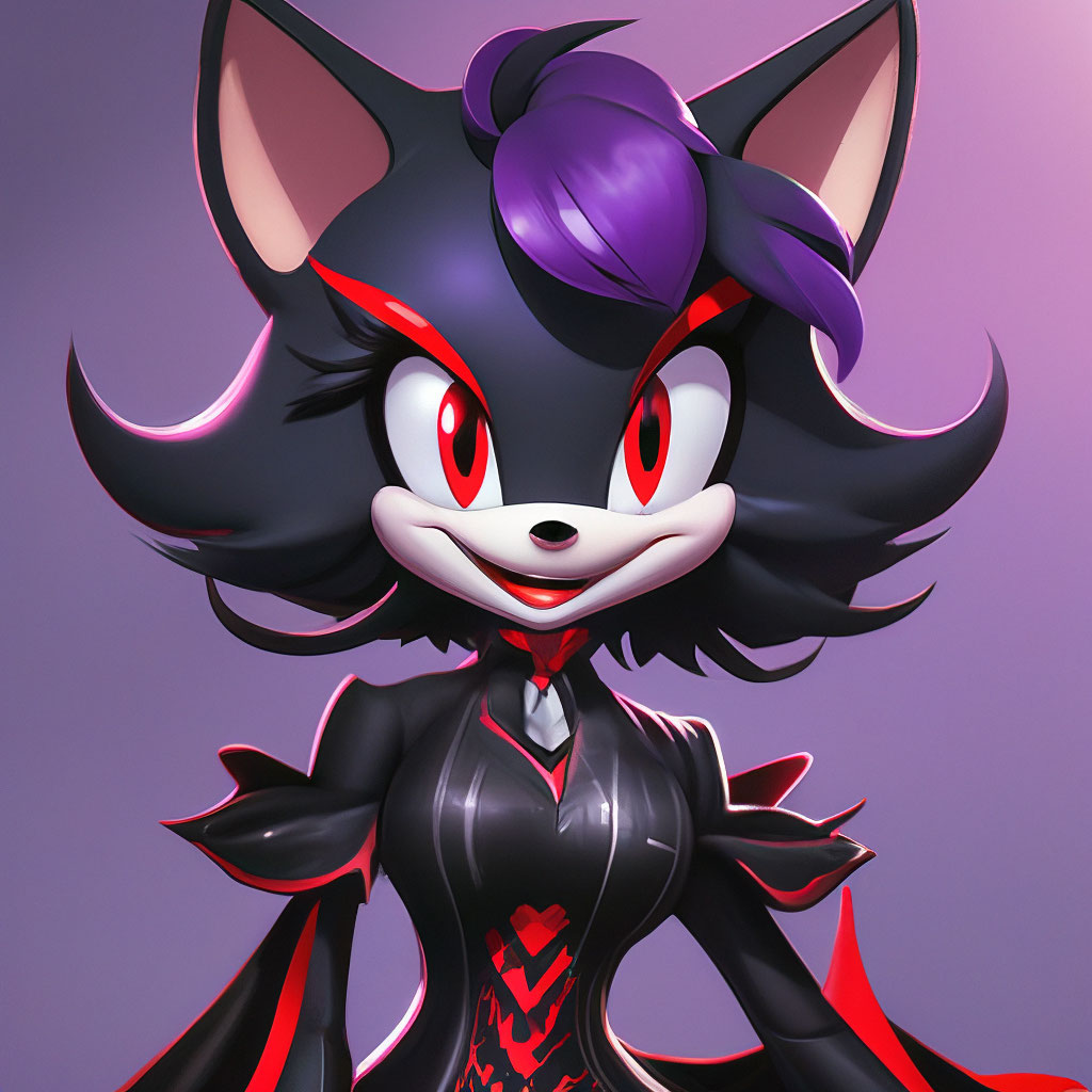 "A black anthropomorphic vampire hedgehog with purple stripes on her ...