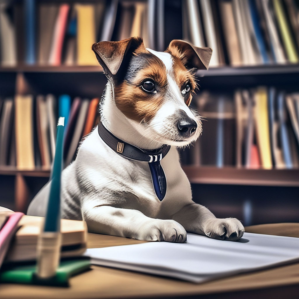 "Jack Russell is doing his homework, thinking" — image created in Shedevrum