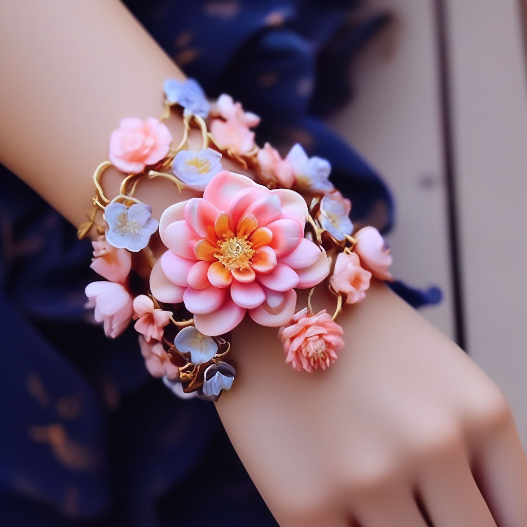 "Beautiful flower bracelet for the whole female hand" — image created ...