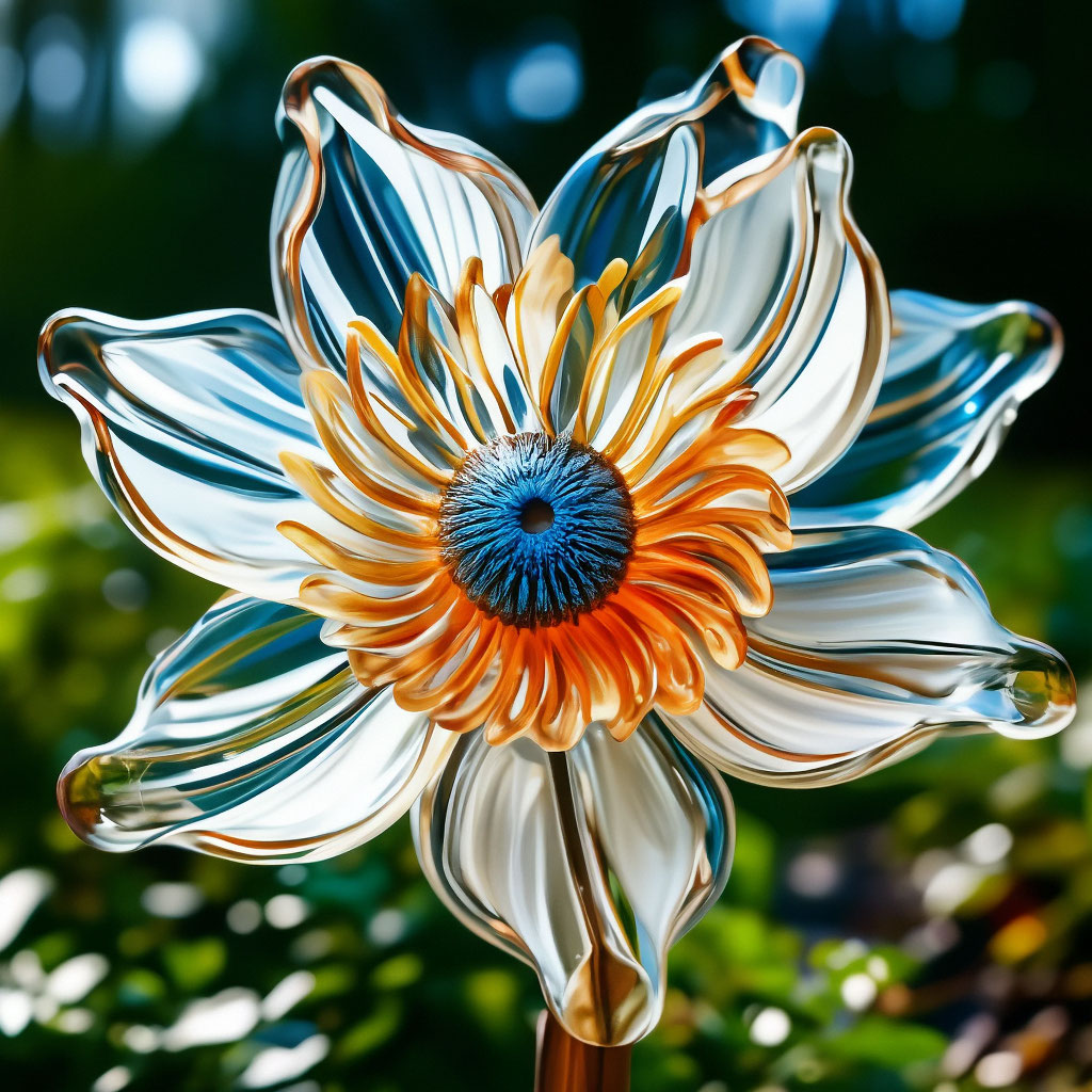 "The image of a unique and elegant flower made of transparent glass. A ...