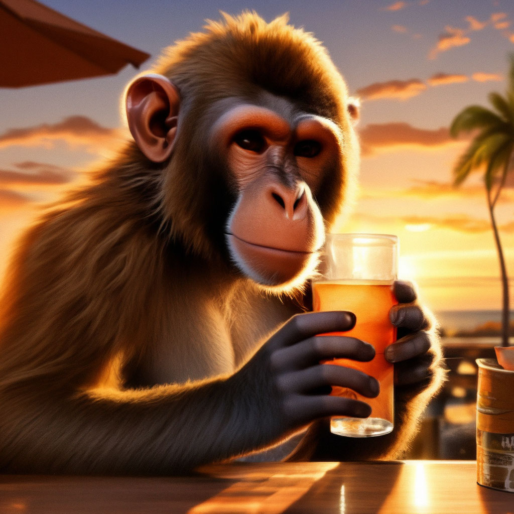 "Monkey drinks cocktail" — image created in Shedevrum