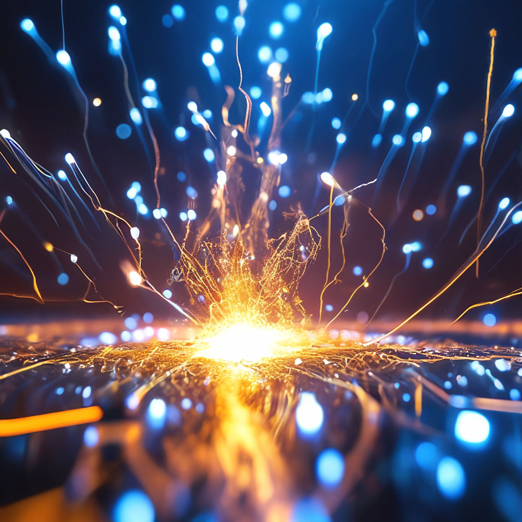 "Nanotechnology, current sparks, ions , beautiful, realistic, aesthetic ...