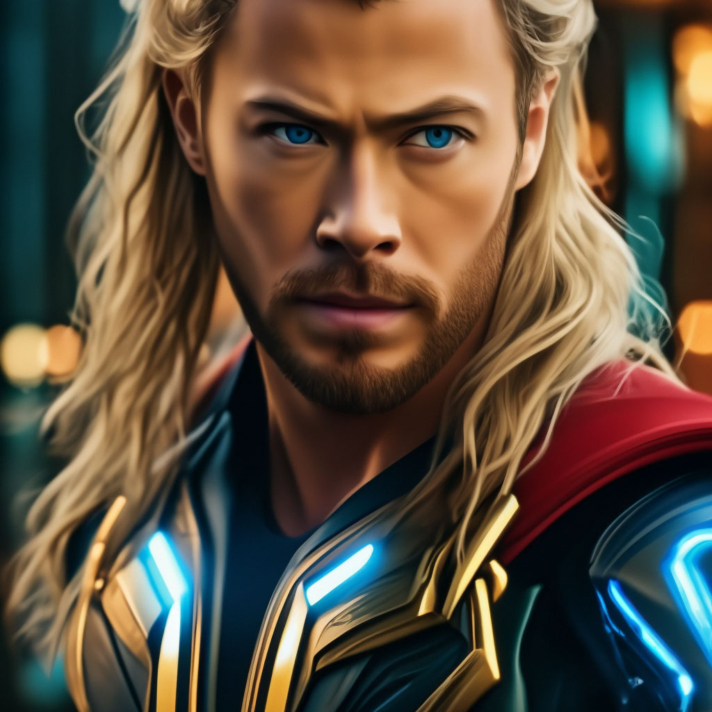 "🌀🌀🌀🌀🌀🌀 handsome male superhero-Thor, expressive eyes, realistic, space ...