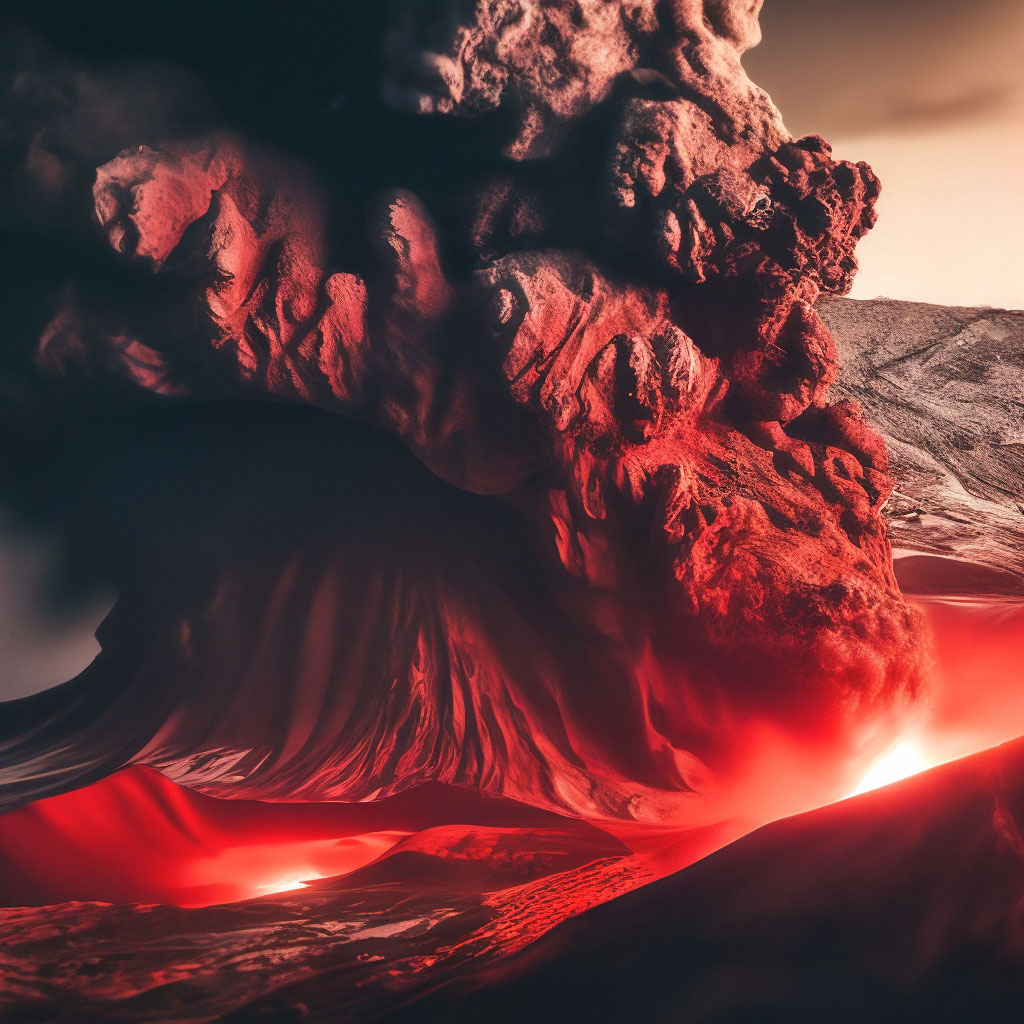 "Volcano eruption, evening, graphics, in black and red, aesthetically ...