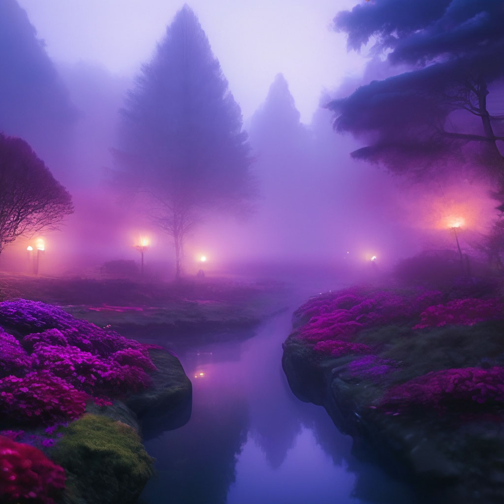 "A paradise of colors in a fog and haze of purple light, 4k ...