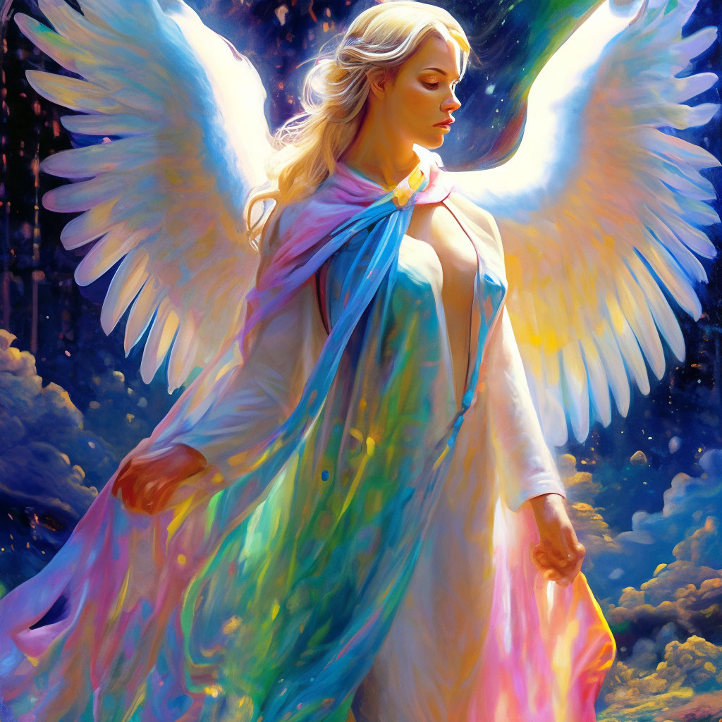 "Angel in a colored scarf, delicate shades, subtle drawing, beautiful ...