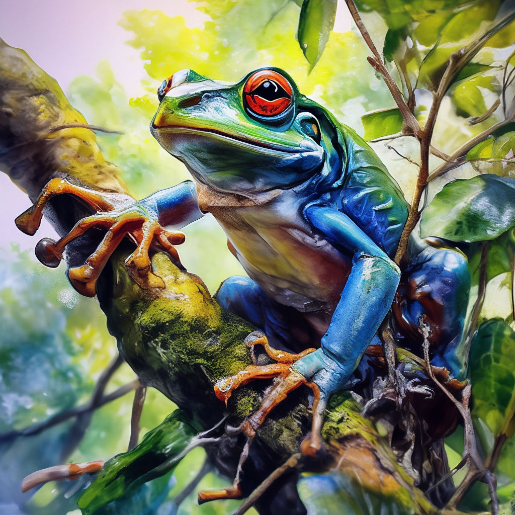 "Frog tree climber in the wild, detailed drawing, watercolor, art ...