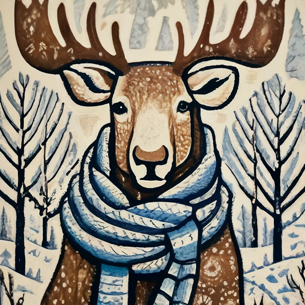 "Cute Moose in a Scarf Winter Wonderland scene by Mark Briscoe Annie ...
