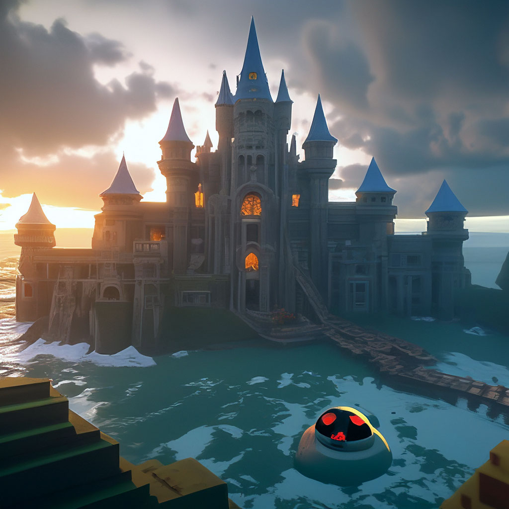 "Ninja turtle in the water kingdom, medieval castle, aesthetically ...