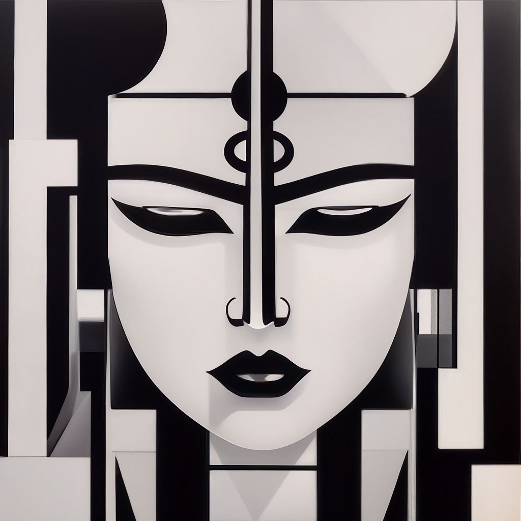"Emotion minimalism, pseudo 3d, vector graphics, black and white matrix ...
