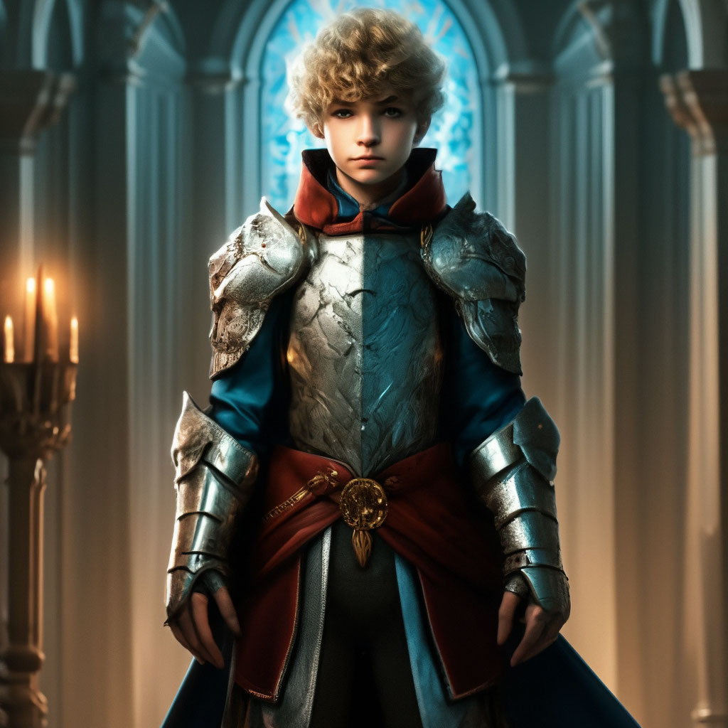 "Full-length image dungeon of a boy realistic of nature, with silver ...