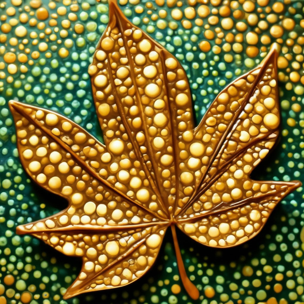 "Maple leaf... dot art,folk art, pointillism, very small dot,golden ...