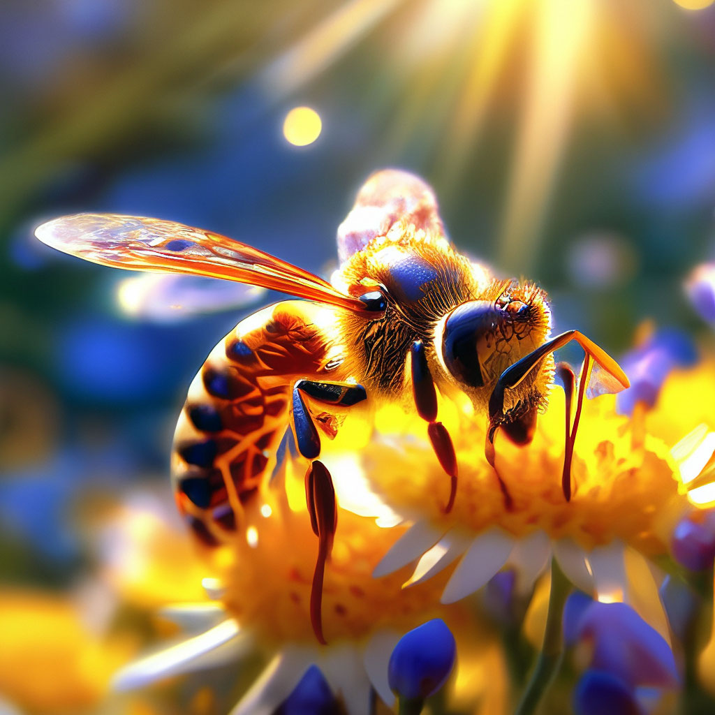 "The bee is shining, beautiful view" — image created in Shedevrum