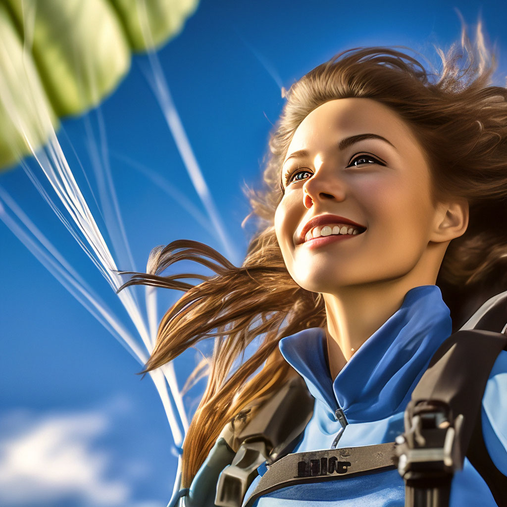 "Parachute, wind, parachutist girl glamour, blue sky, , professional ...