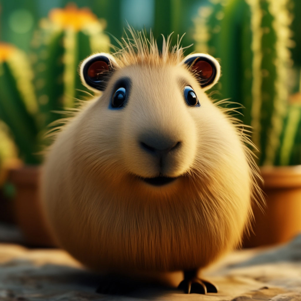 "Funny spherical capybara in the form of a cactus, CGI, realistic, big ...
