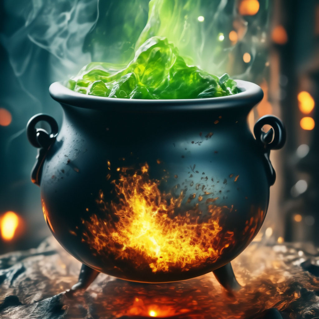 "The dangerous potion in the cauldron is a green potion Voluminous ...