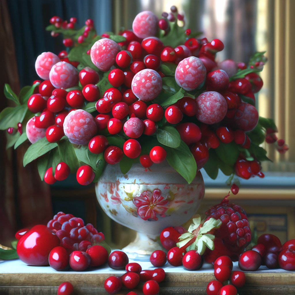 "Bouquet of cranberries hyper realistic, beautiful, rococo, beautiful ...