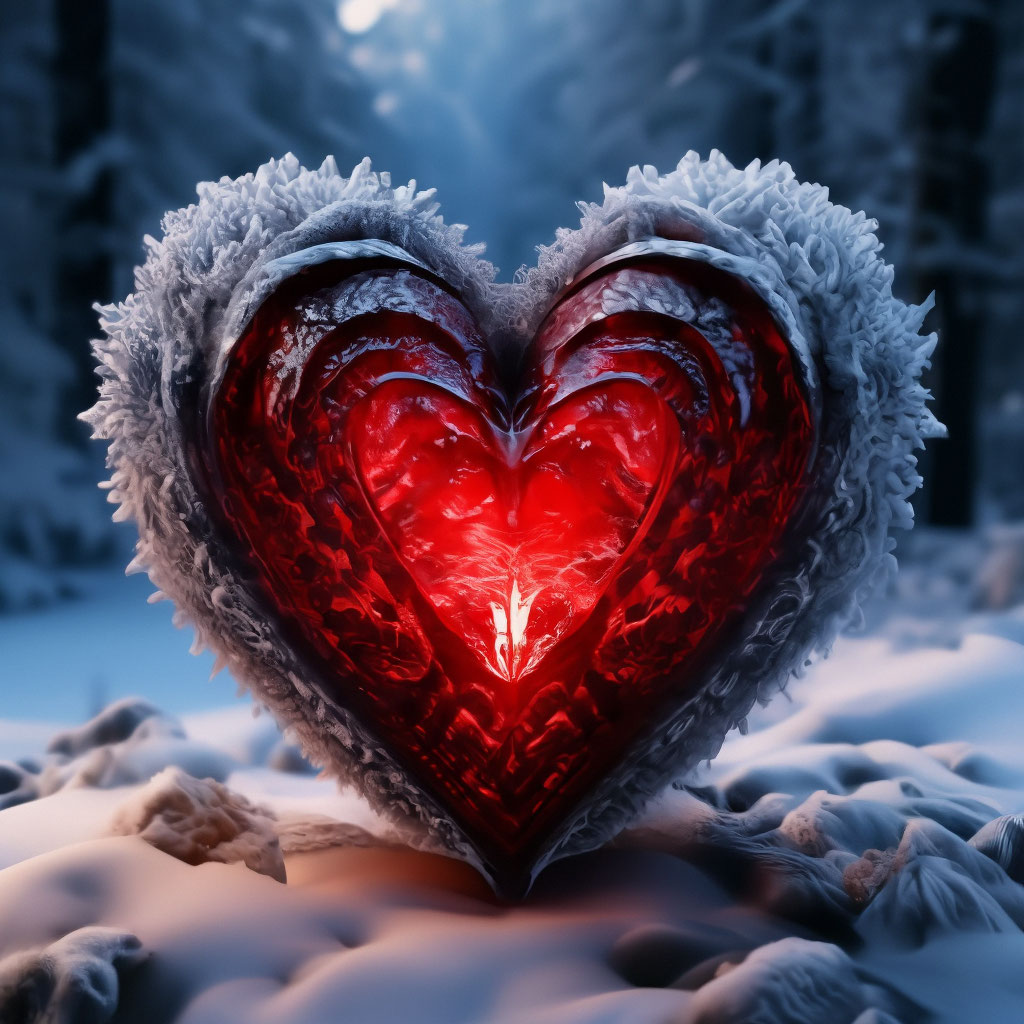 "A scarlet heart covered with snow-white frost the strangest amazing ...