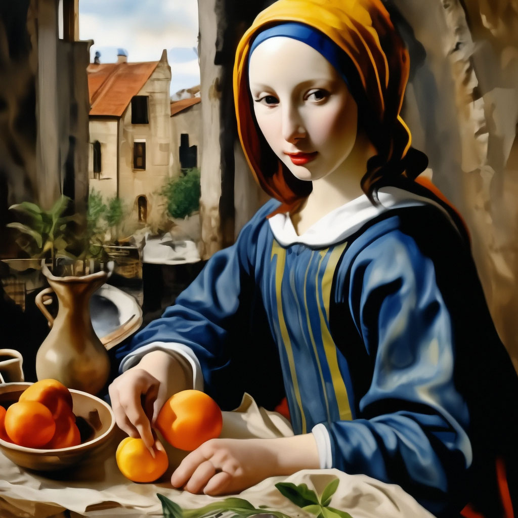 "Imitating Vermeer, wet watercolor, ink, pen, high resolution, high ...