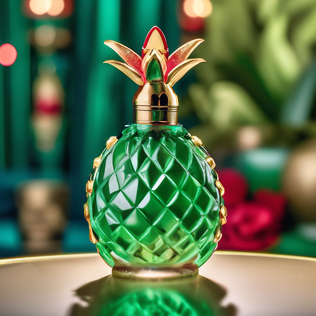 "A gorgeous green perfume bottle in the form of a pineapple decorated ...