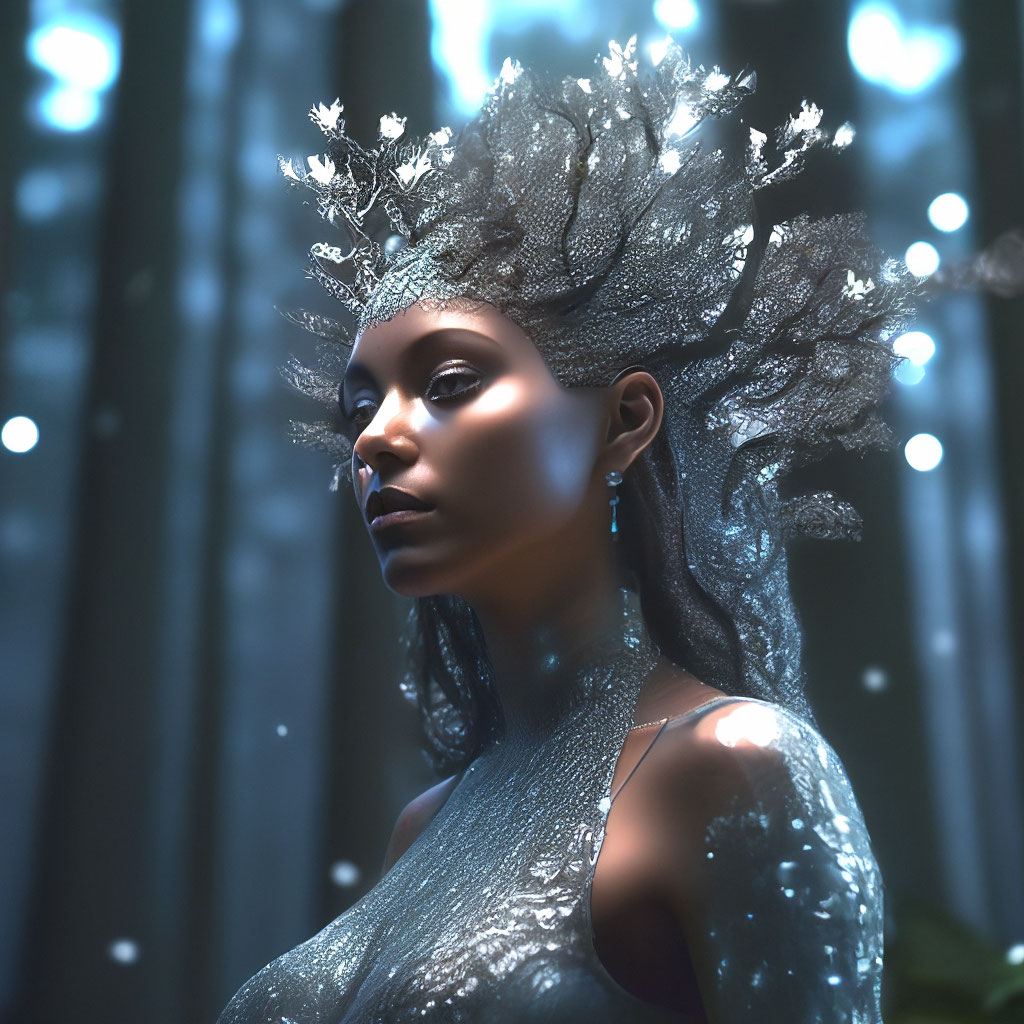 "Woman tree in , mystical forest, glitter, dark light, glitter ...