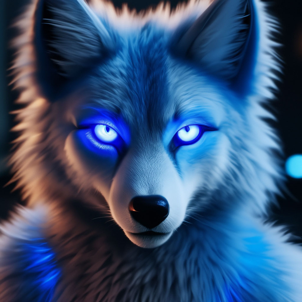 "A blue furry and it glows with the color of Blue, its eyes are purple ...
