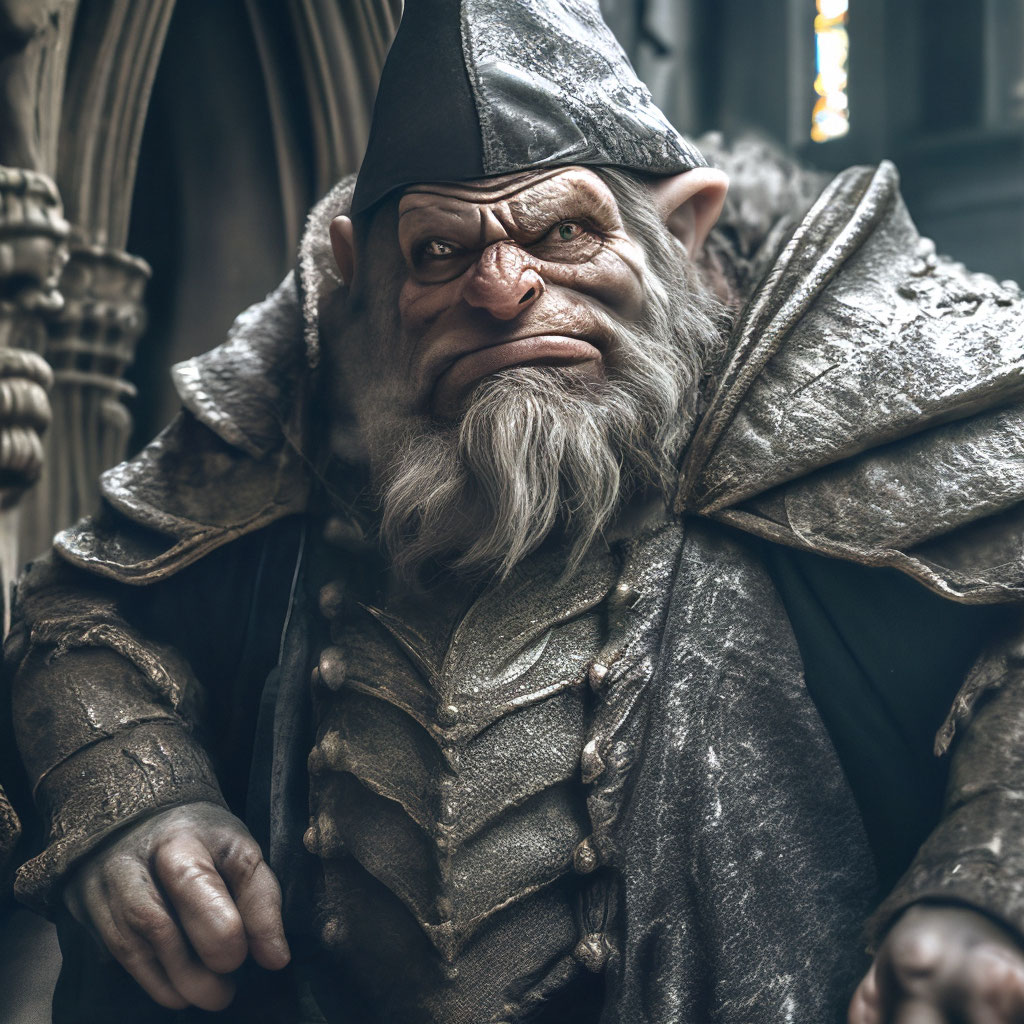 "A hunchbacked dwarf scary in a page costume ,standing in a castle ...