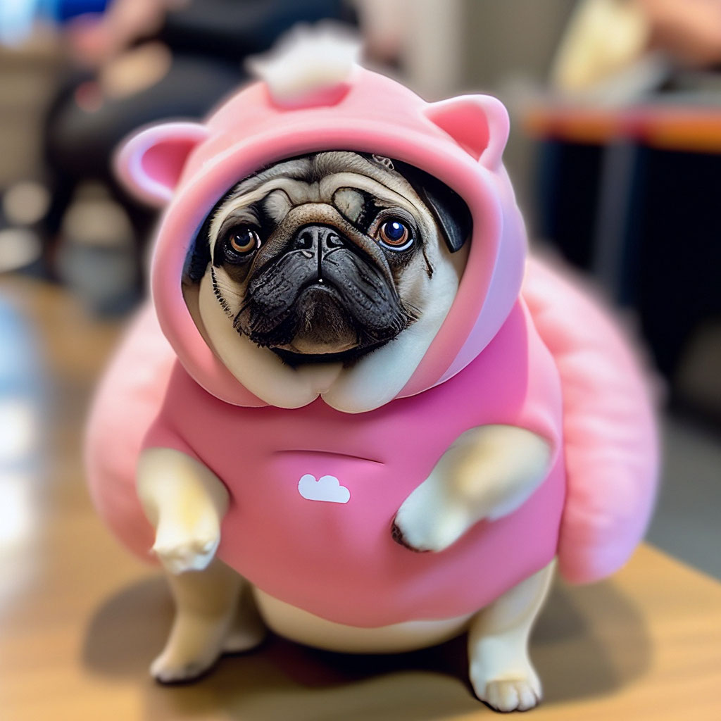 "A pug in a fat and fluffy hamster costume" — image created in Shedevrum