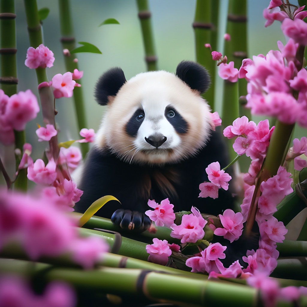 flower panda, bamboo, fantasy, professional photo, beautiful ...
