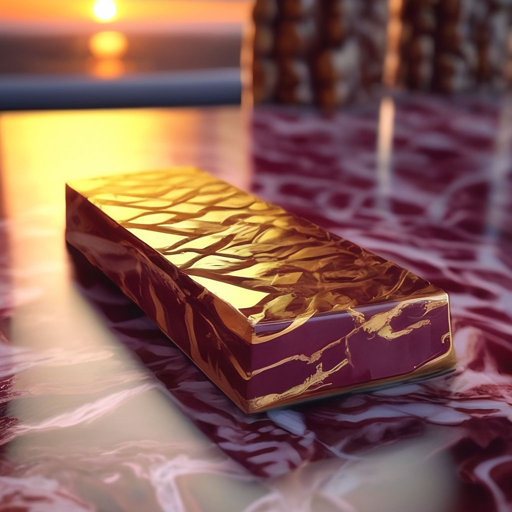 "Exquisite luxury expensive marble chocolate bar with golden patterns ...