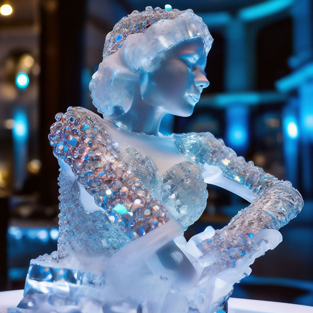 "Statue of a girl made of ice in rhinestones" — image created in Shedevrum