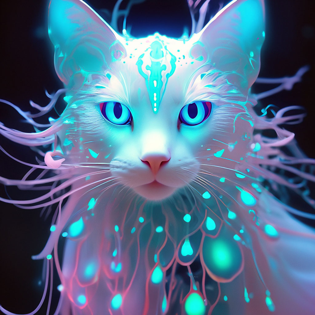 "Fabulous transparent opalescent ghost cat, infernal blue eyes ...
