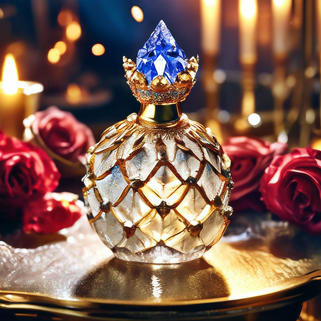 "Magical fiery perfume bottle in the shape of scales, decorated with ...