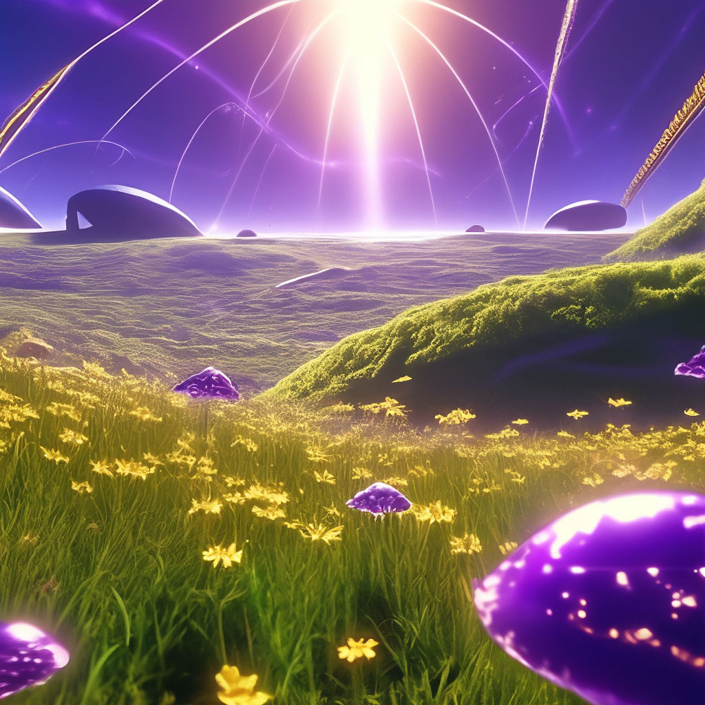 "Horror,epic, fabulous,digital graphics, sun rays, a huge purple planet ...