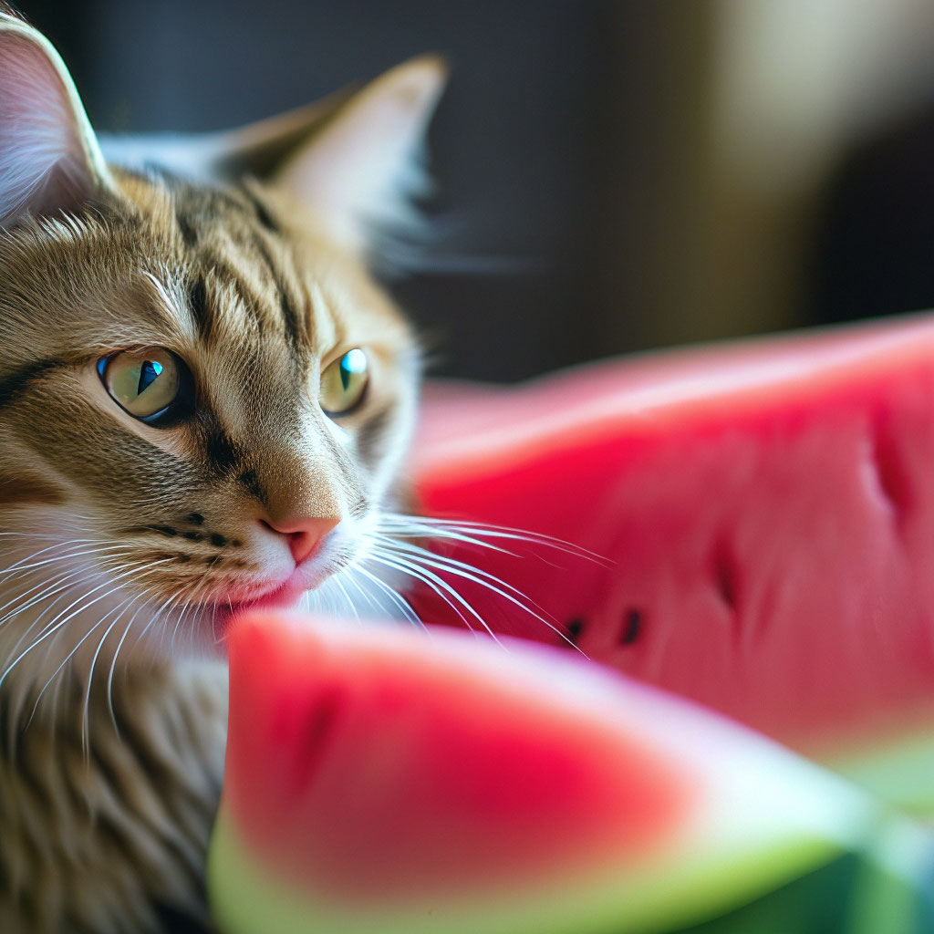 "Watermelon cat🐱🍉" — image created in Shedevrum