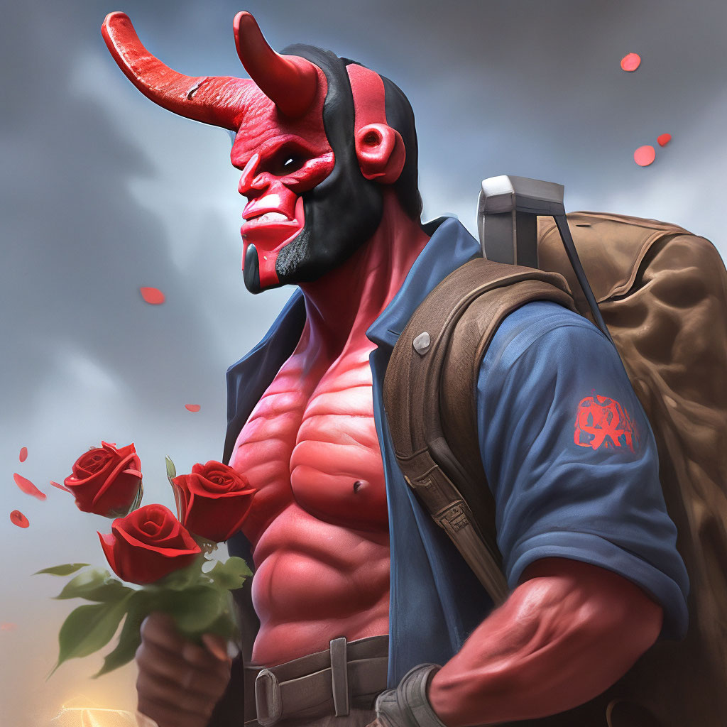 "Hellboy on September 1 with one rose stands on a ruler, a school ...