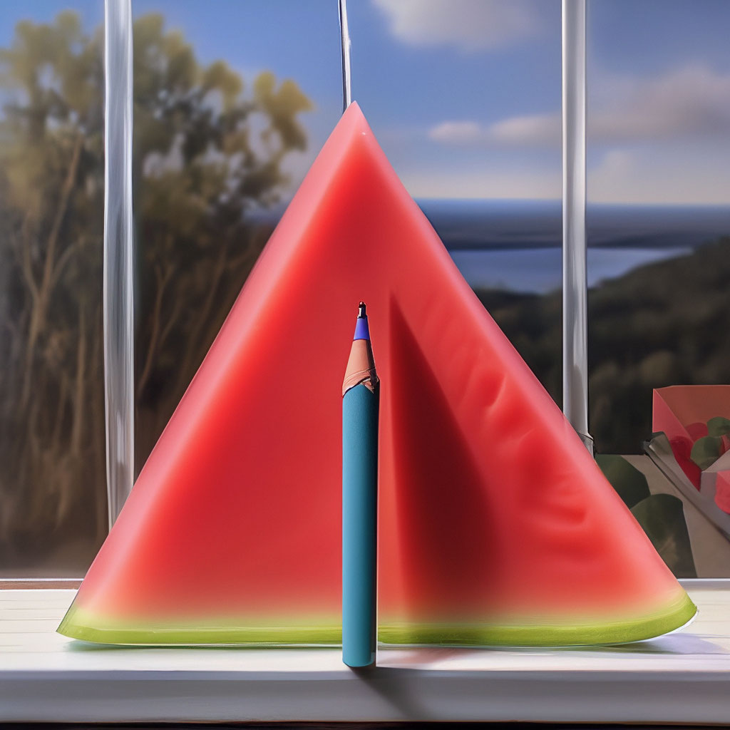 "A triangle in watermelon pulp and a pencil on the window" — image ...